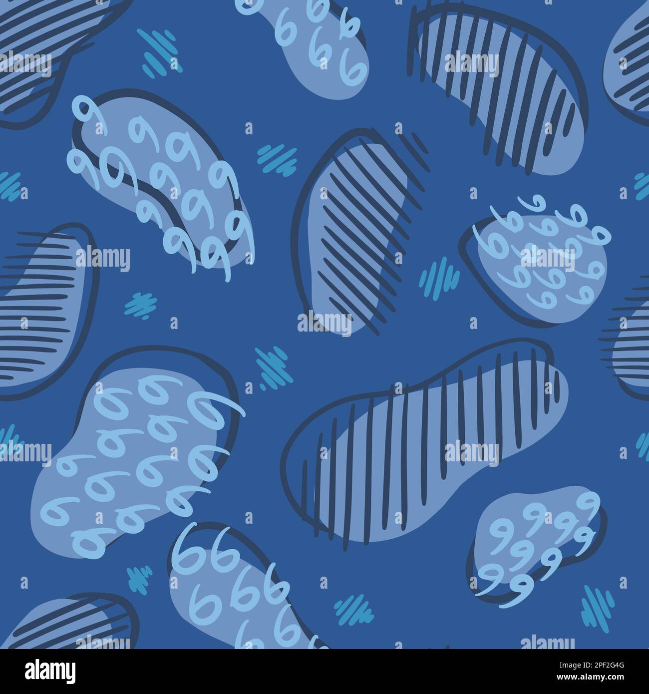 Abstract blue shades seamless pattern with bold marker strokes. Light ...
