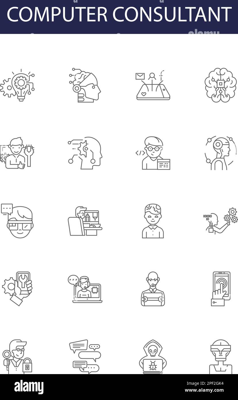 Computer consultant line vector icons and signs. Consultant, IT ... Computer consultant line vector icons and signs. Consultant, IT ...