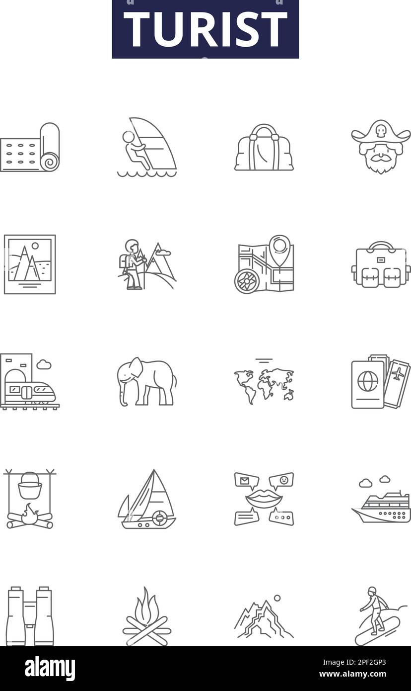 Turist line vector icons and signs. Vacationer, Voyager, Excursionist ...