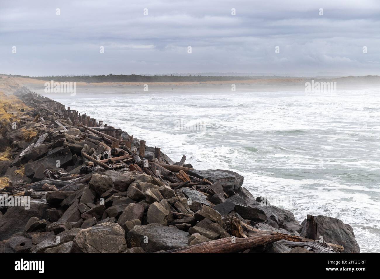 Rocky Oregon Coast along Pacific Ocean on a Cloudy Day at Columbia ...