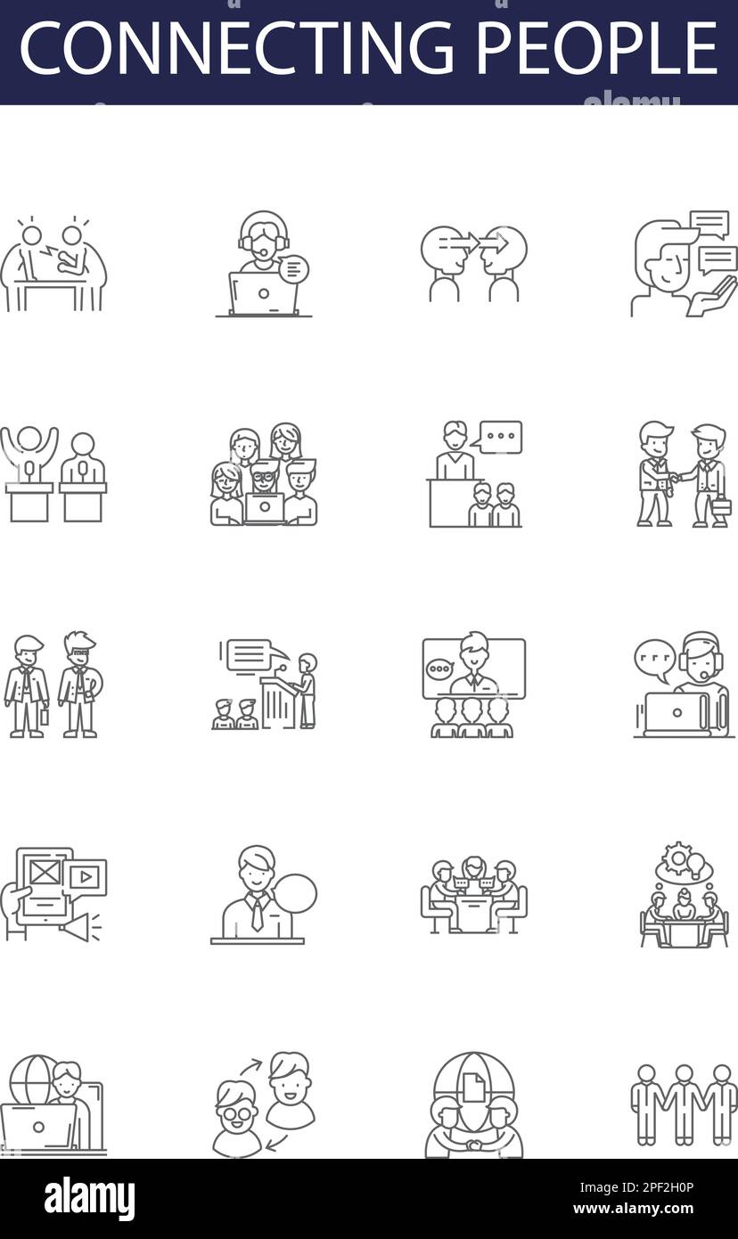 Connecting people line vector icons and signs. Communicate, Link, Bond ...