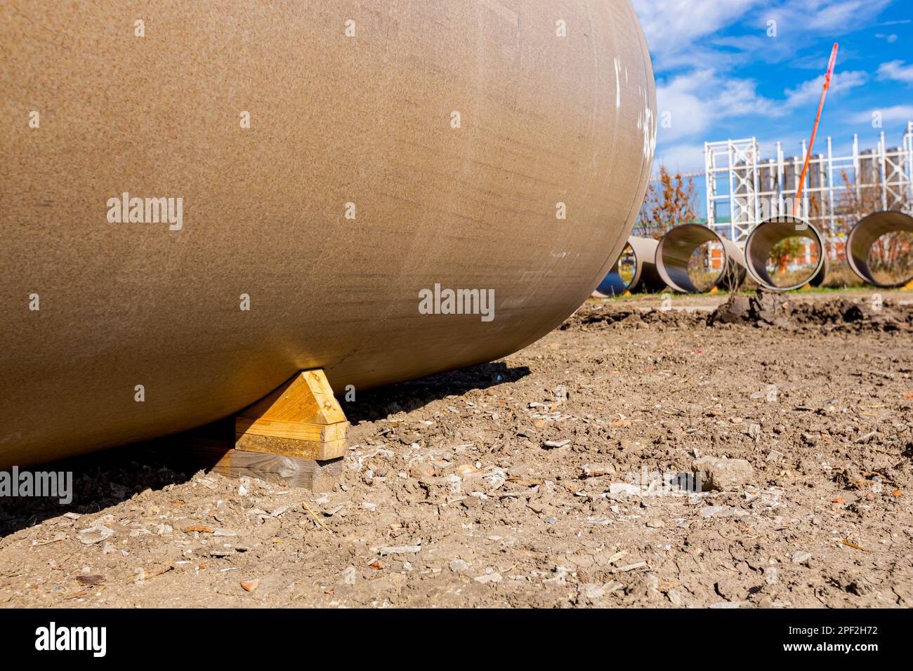 Low angle side view on concrete pipe with durable ceramic glaze and ...