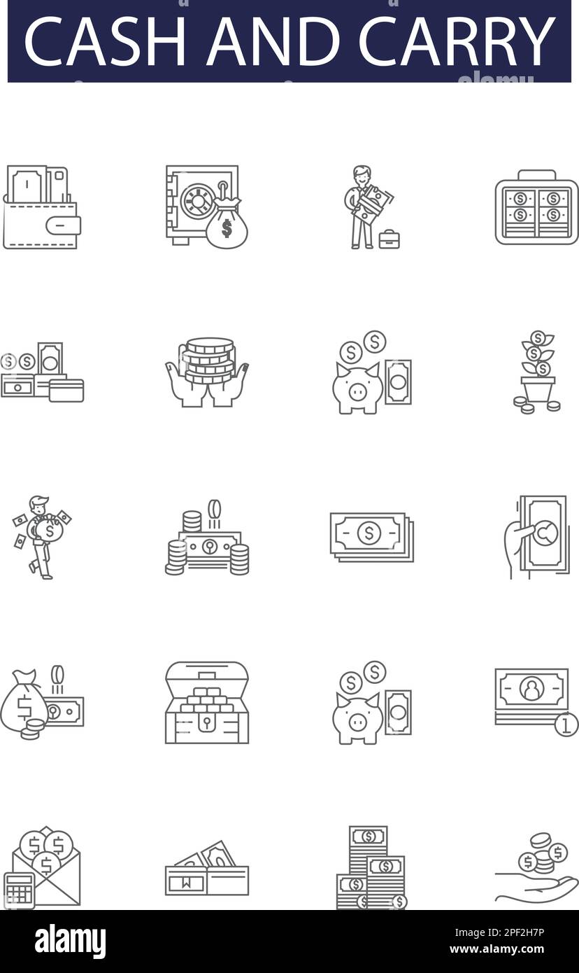 Cash and carry line vector icons and signs. Pay, Carry, Transaction ...