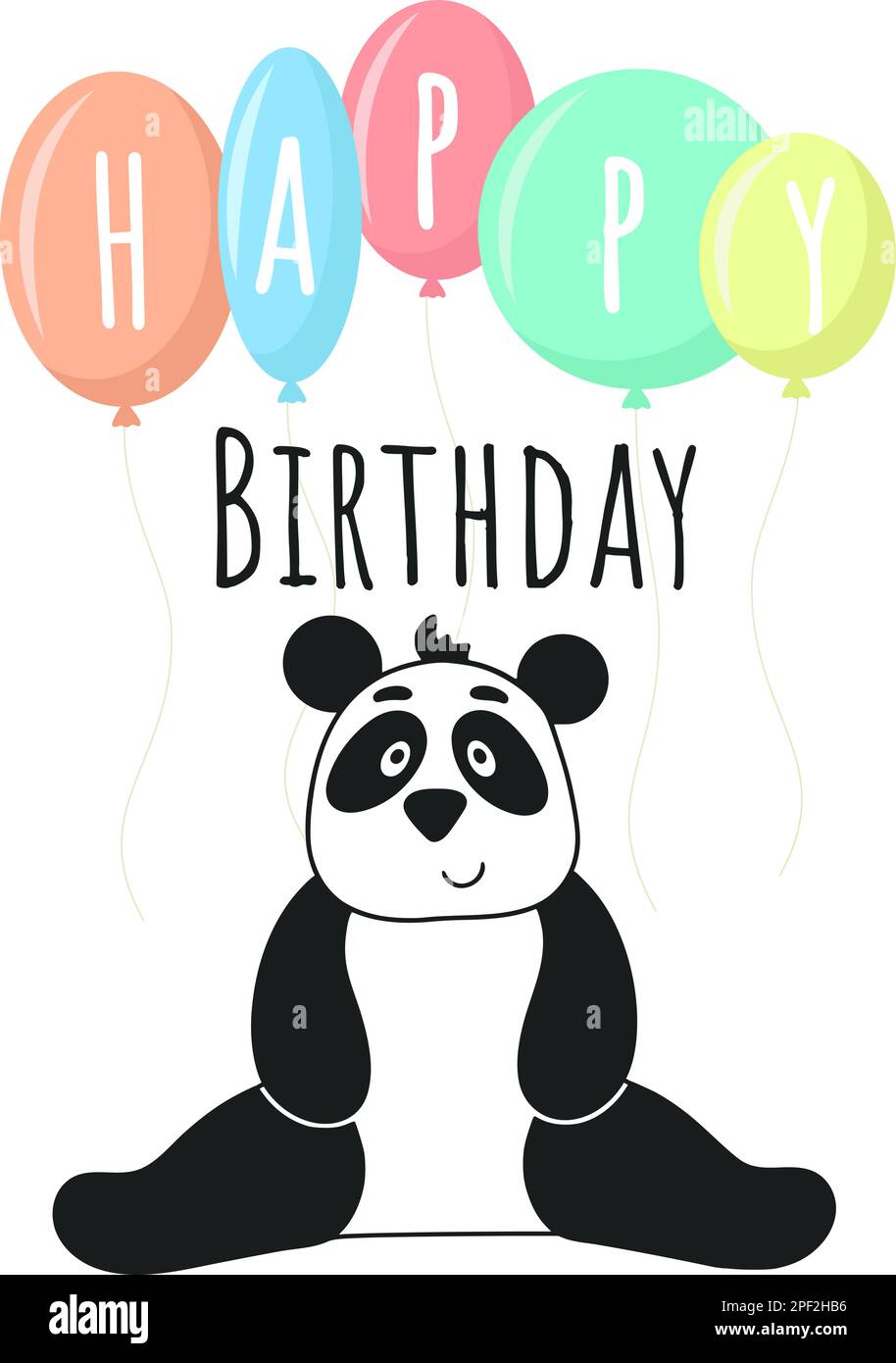 Happy birthday holiday postcard. Cute panda and congratulations ...