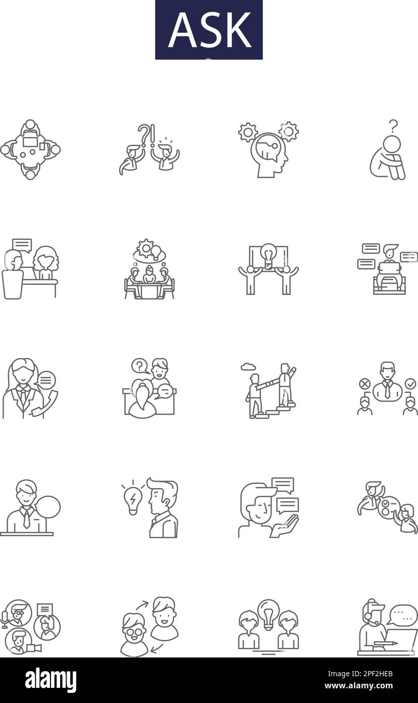 Ask line vector icons and signs. Inquire, Interrogate, Implore ...
