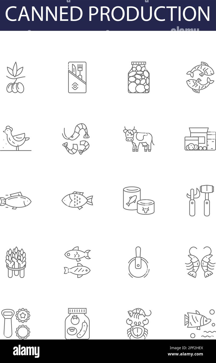 Canned production line vector icons and signs. Production ...