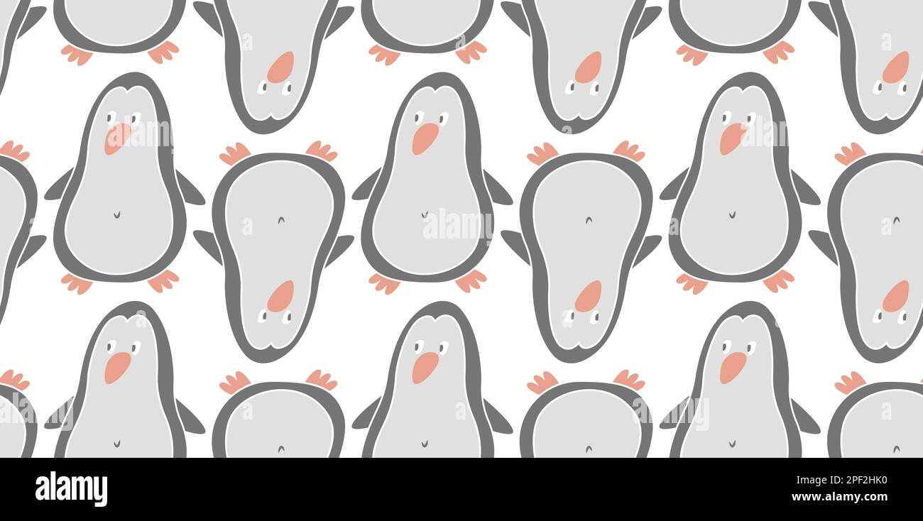 Cute funny seamless pattern with black and white cartoon penguins ...