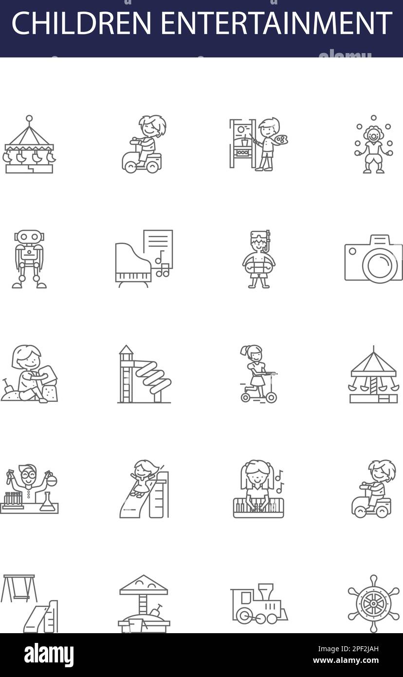 Children entertainment line vector icons and signs. Play, Games, Toys ...