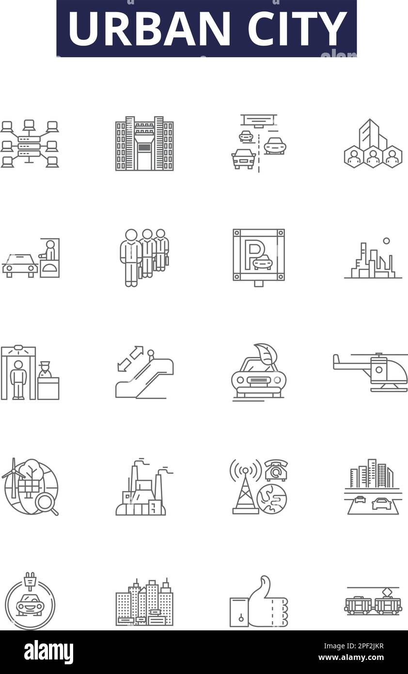 Urban city line vector icons and signs. building, cityscape, city ...