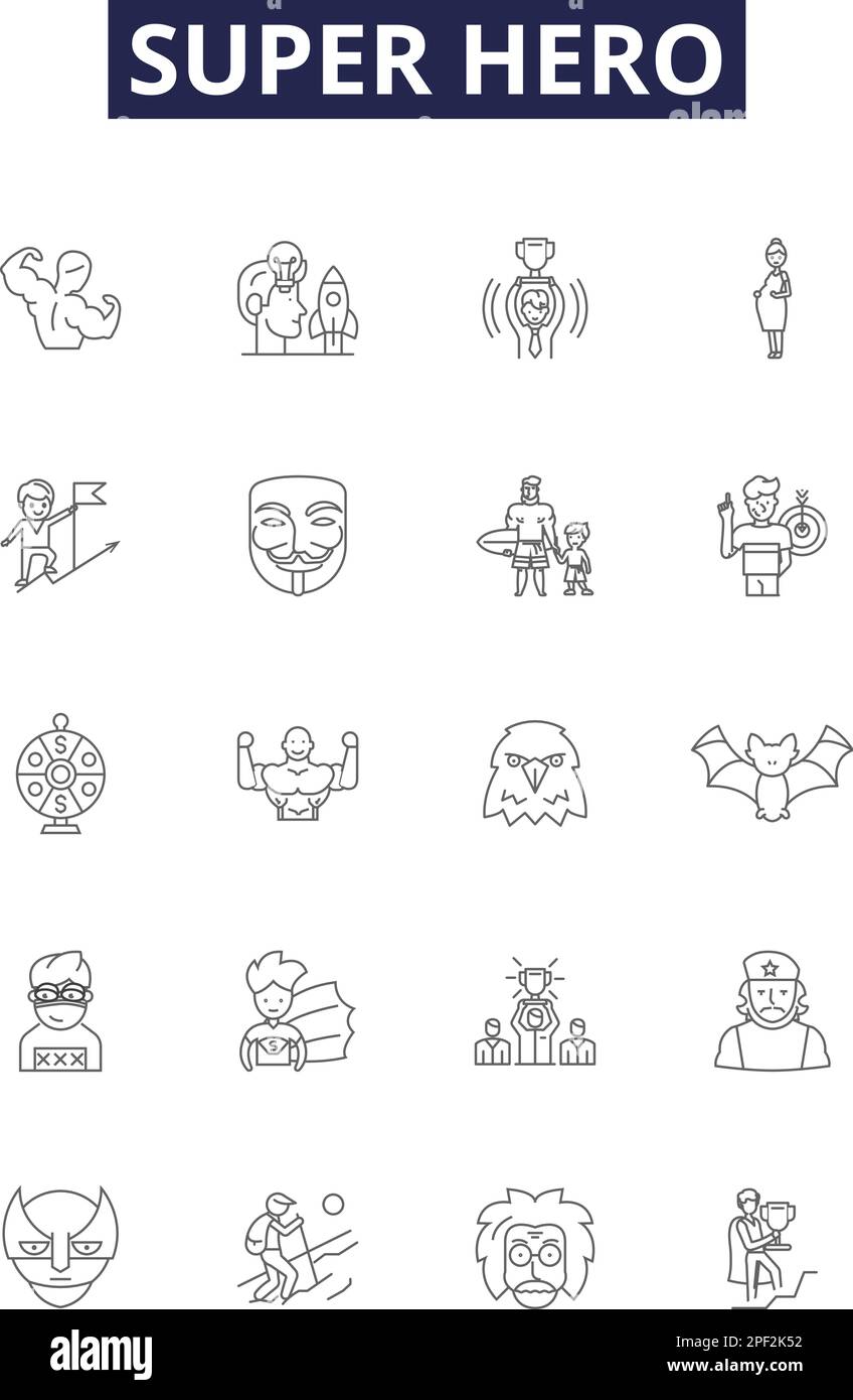 Super hero line vector icons and signs. Avengers, Hero, Masked ...