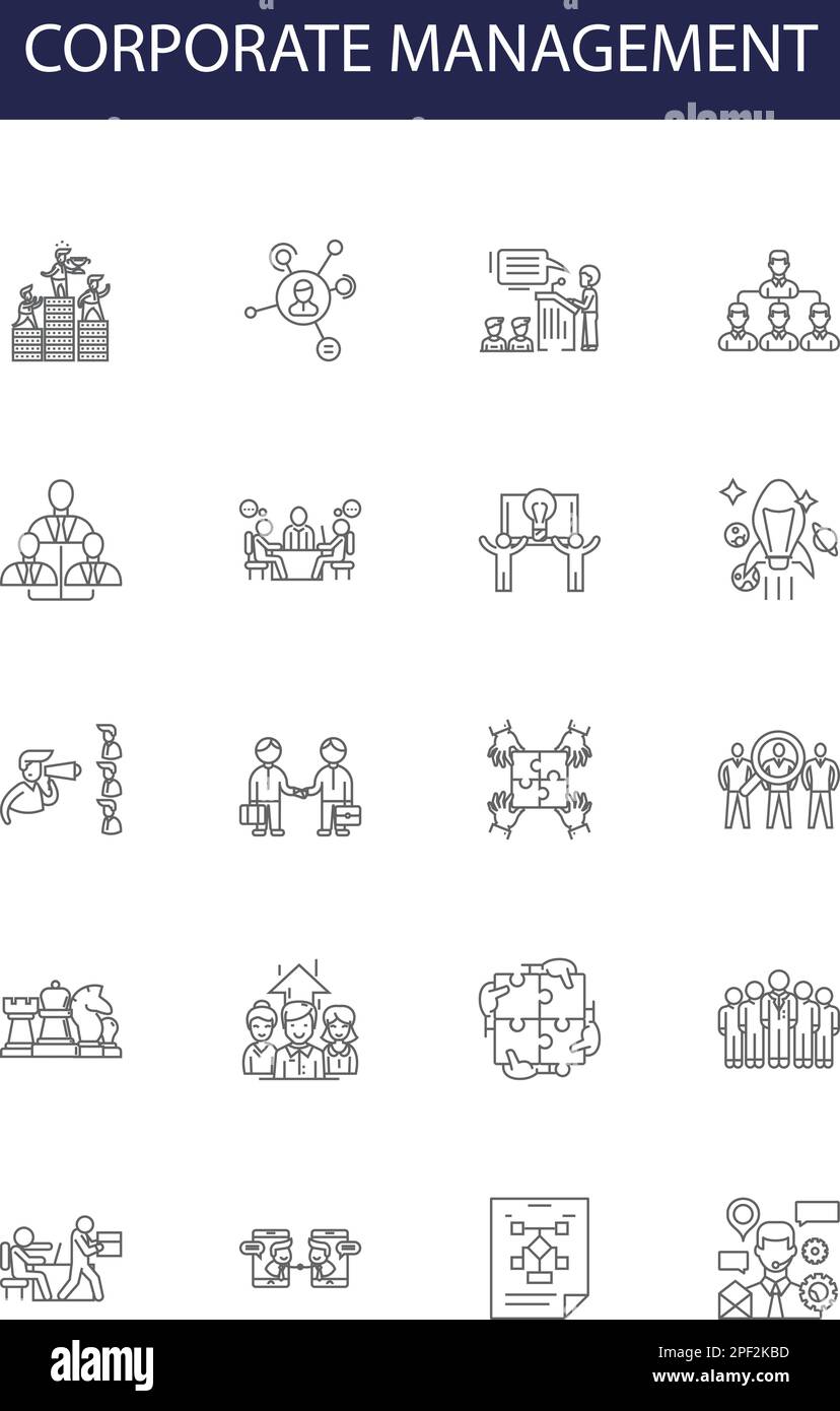 Corporate management line vector icons and signs. Strategy, Risk, Governance, Organization ...
