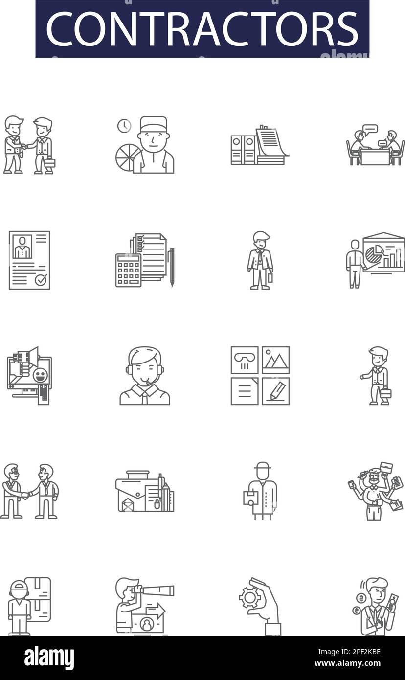 Contractors line vector icons and signs. Subcontractors, Building ...