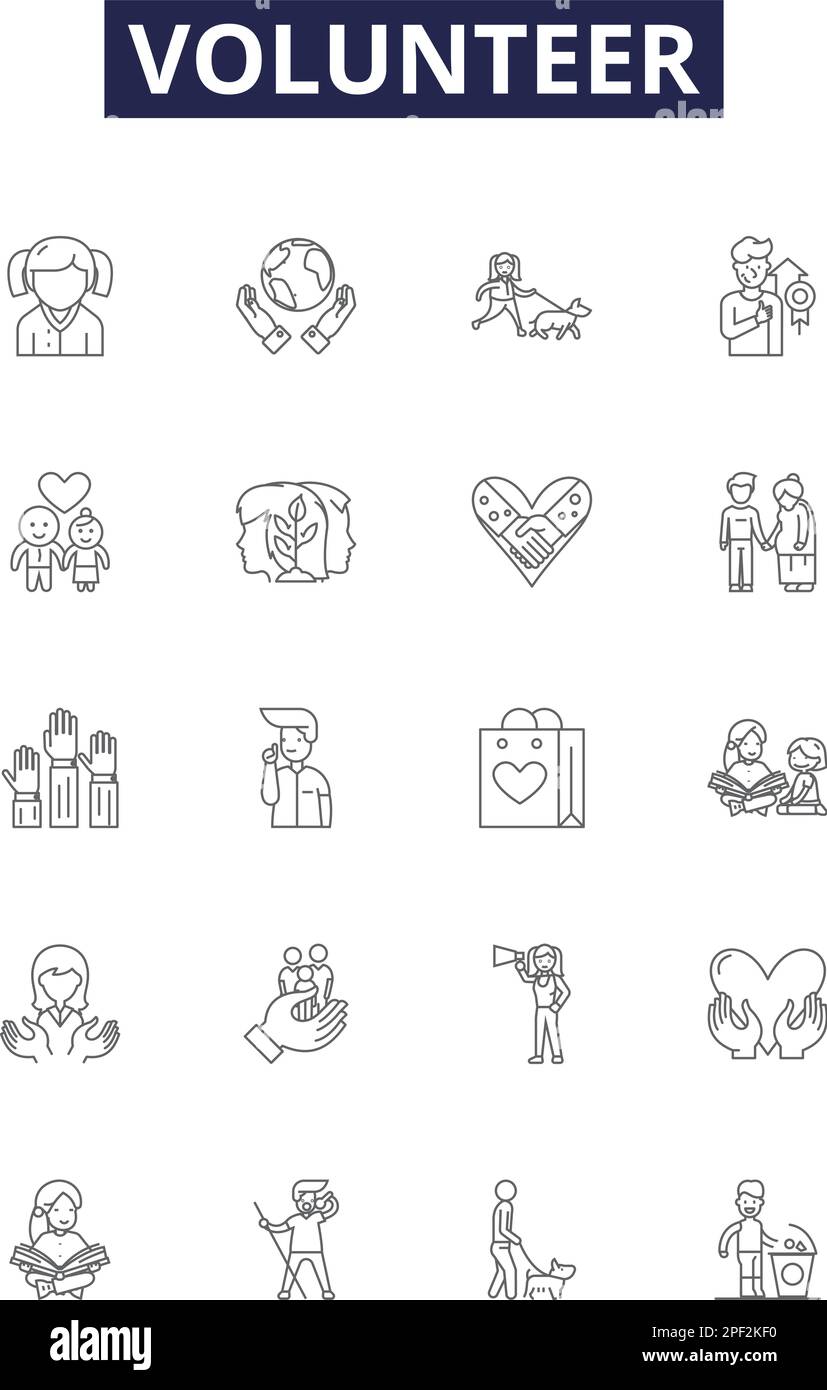 Volunteer line vector icons and signs. assistance, involvement, serve ...
