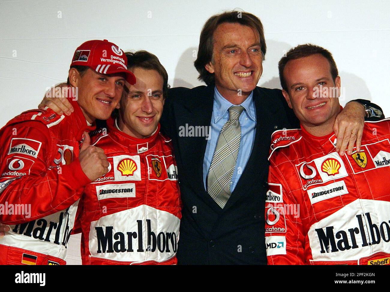 From left, German Ferrari driver Michael Schumacher, test driver Luca ...