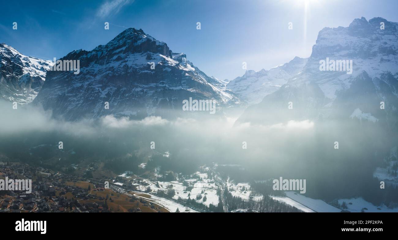 Aerial panorama of the Grindelwald, Switzerland village view near Swiss ...