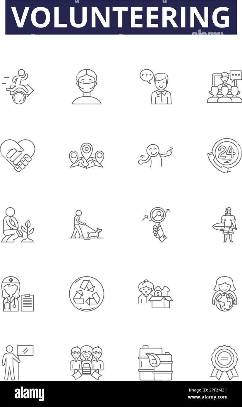 Volunteering line vector icons and signs. Helping, Giving, Donating ...