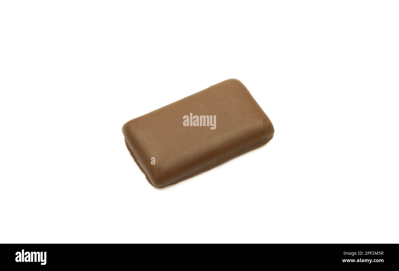 Small piece of chocolate isolated on white background. Single choco bar ...