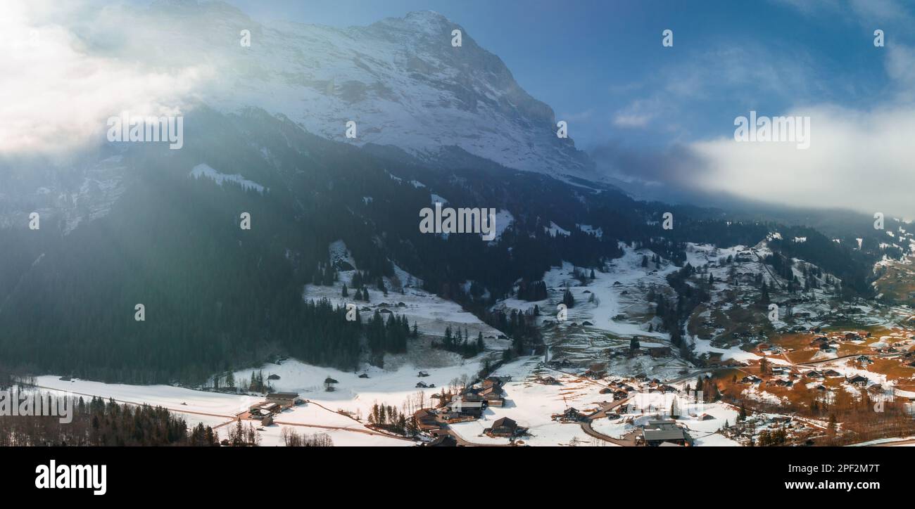Aerial panorama of the Grindelwald, Switzerland village view near Swiss ...