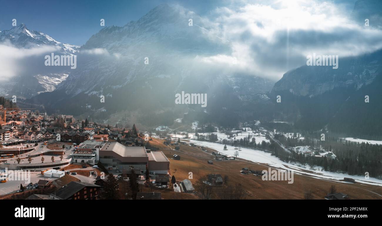 Aerial panorama of the Grindelwald, Switzerland village view near Swiss ...