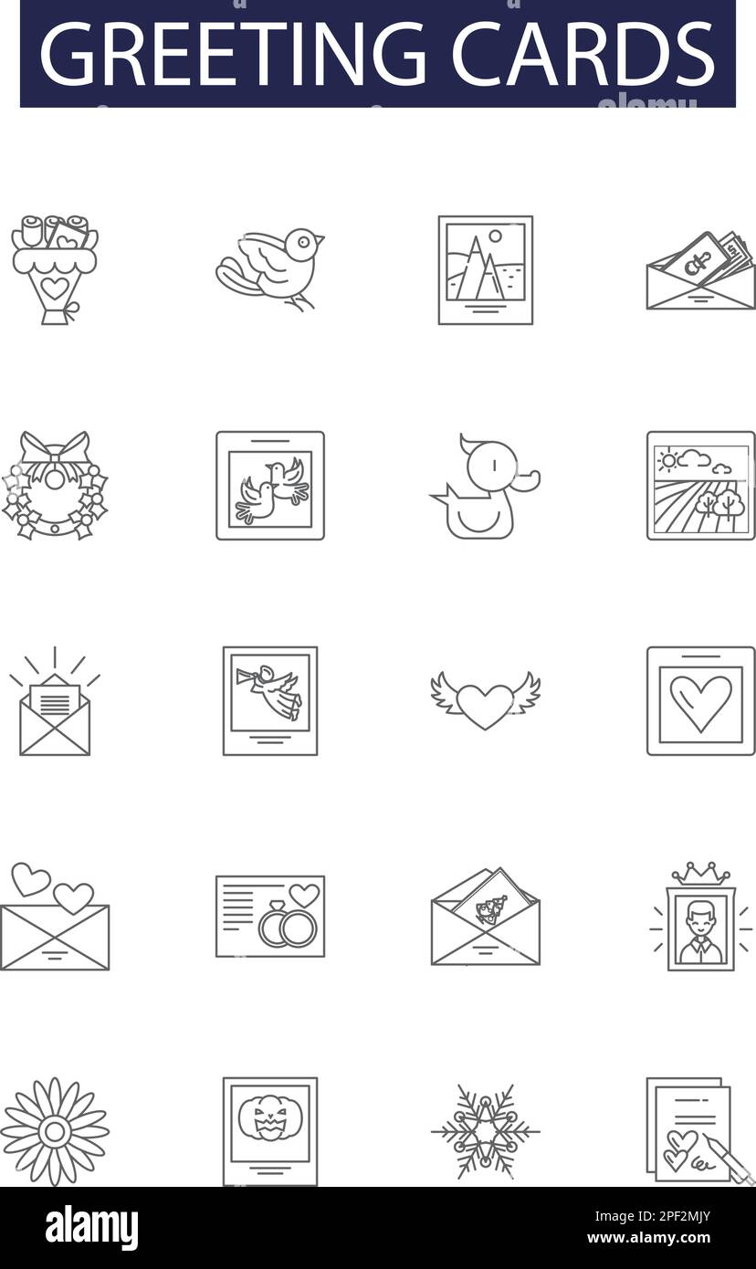 Greeting cards line vector icons and signs. Cards, Invitation, Postcard ...