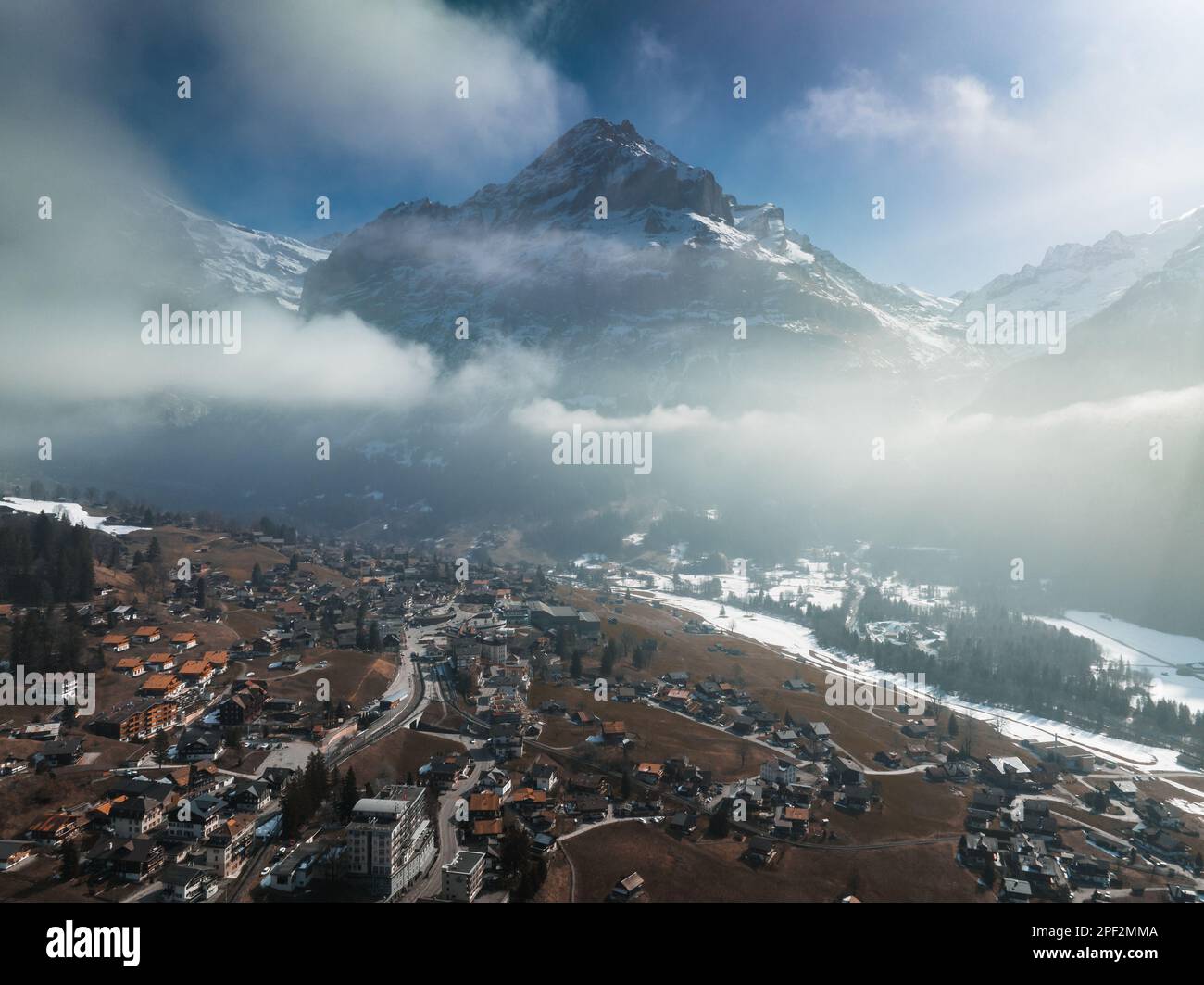 Aerial panorama of the Grindelwald, Switzerland village view near Swiss ...