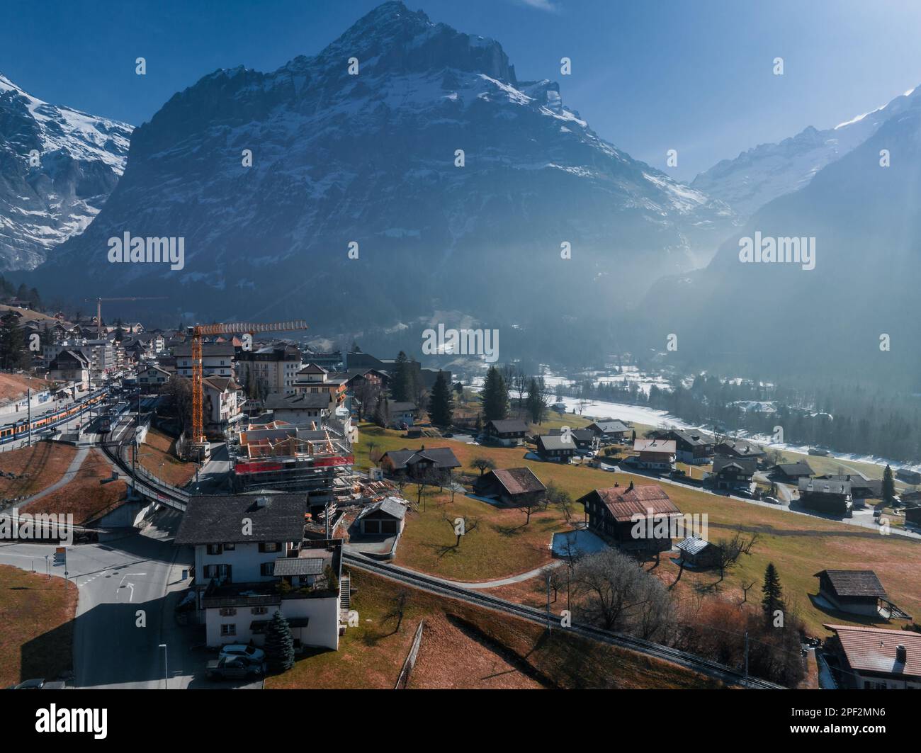Aerial panorama of the Grindelwald, Switzerland village view near Swiss ...