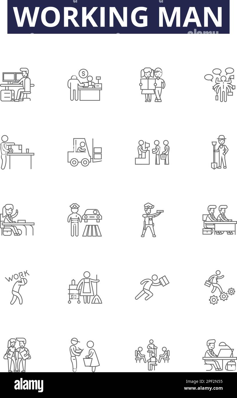 Working man line vector icons and signs. Worker, Employed, Manual ...