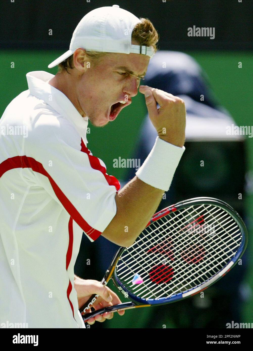 Australia's Lleyton Hewitt yells to himself during his second round win ...