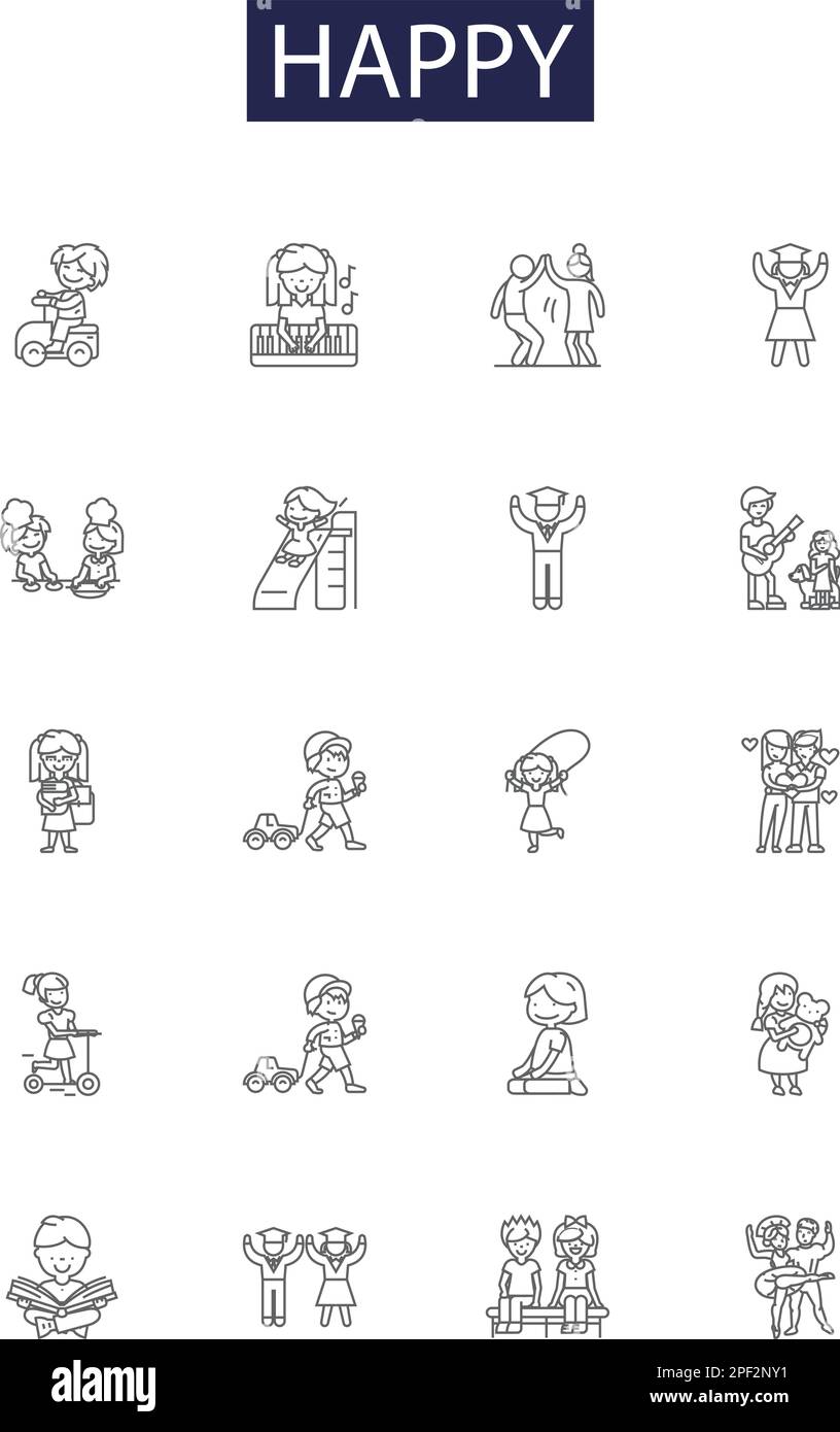 Happy line vector icons and signs. Joyful, Joyous, Gladsome, Mirthful ...