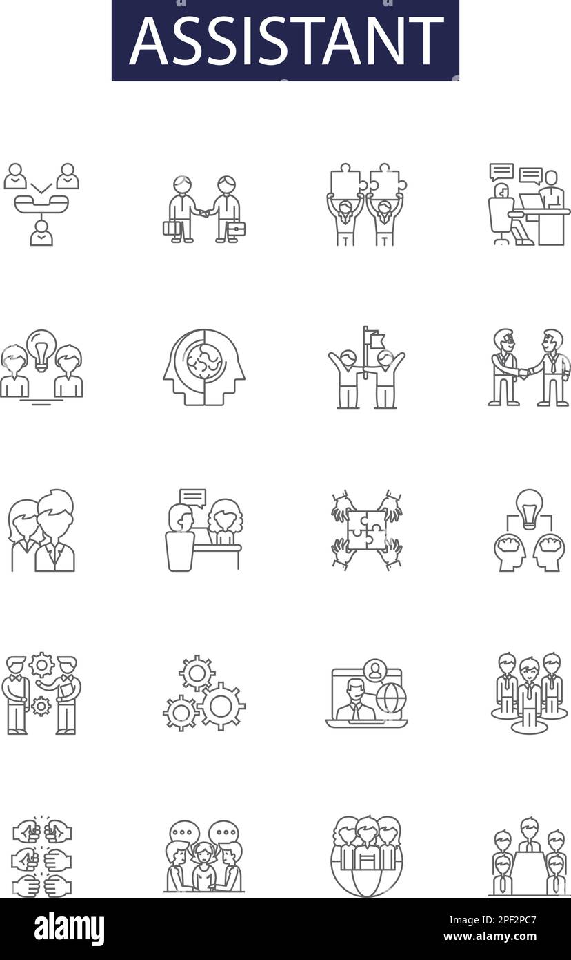 Assistant line vector icons and signs. Attendant, Clerk, Companion ...