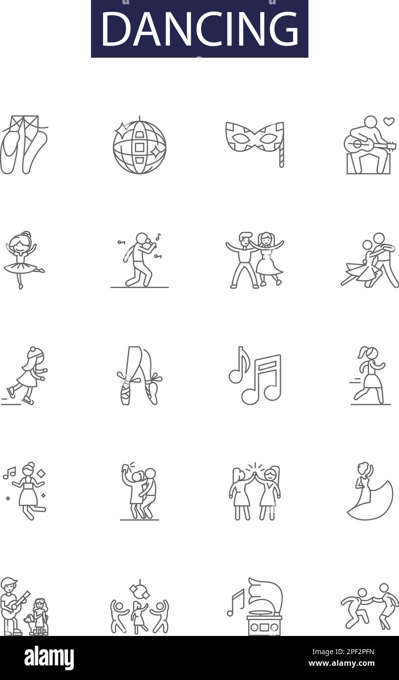 Dancing line vector icons and signs. Waltzing, Twirling, Boogying, Grooving, Jiving, Hip-Hop ...