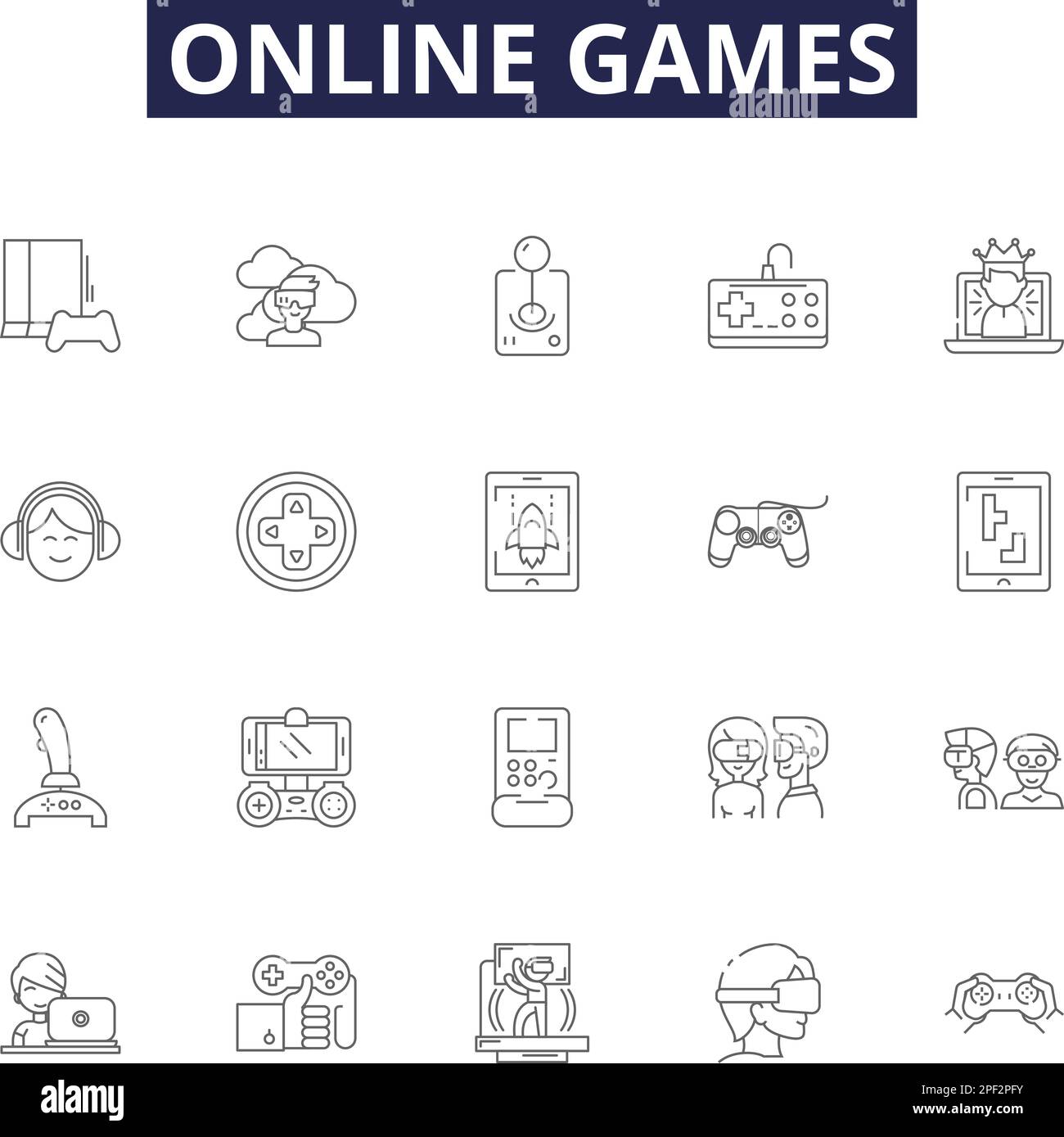 Online games line vector icons and signs. Games, Multiplayer, eSports ...