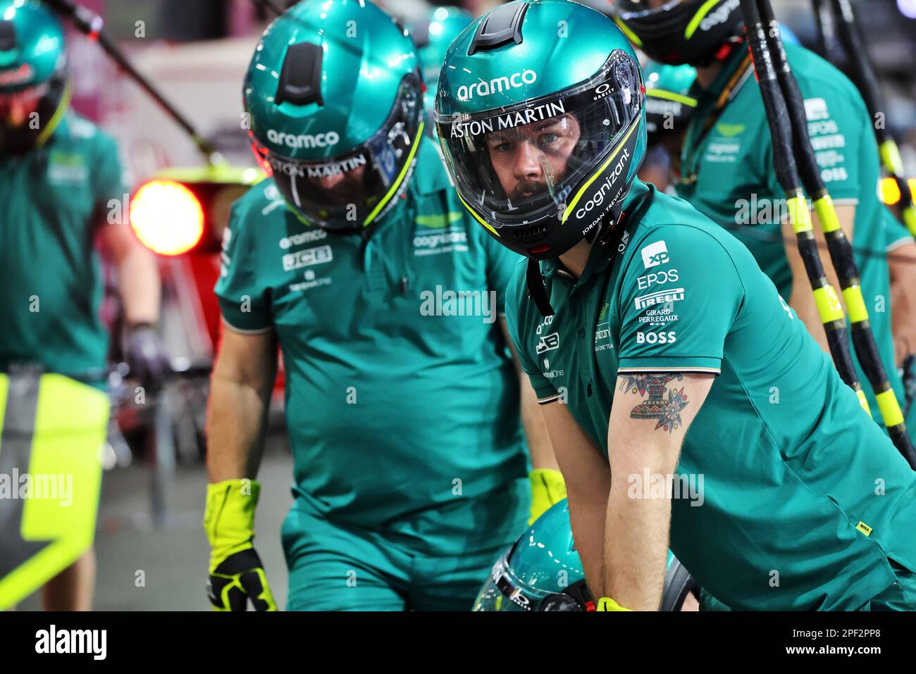 Jeddah, Saudi Arabia. 16th Mar, 2023. Aston Martin F1 Team mechanics ...