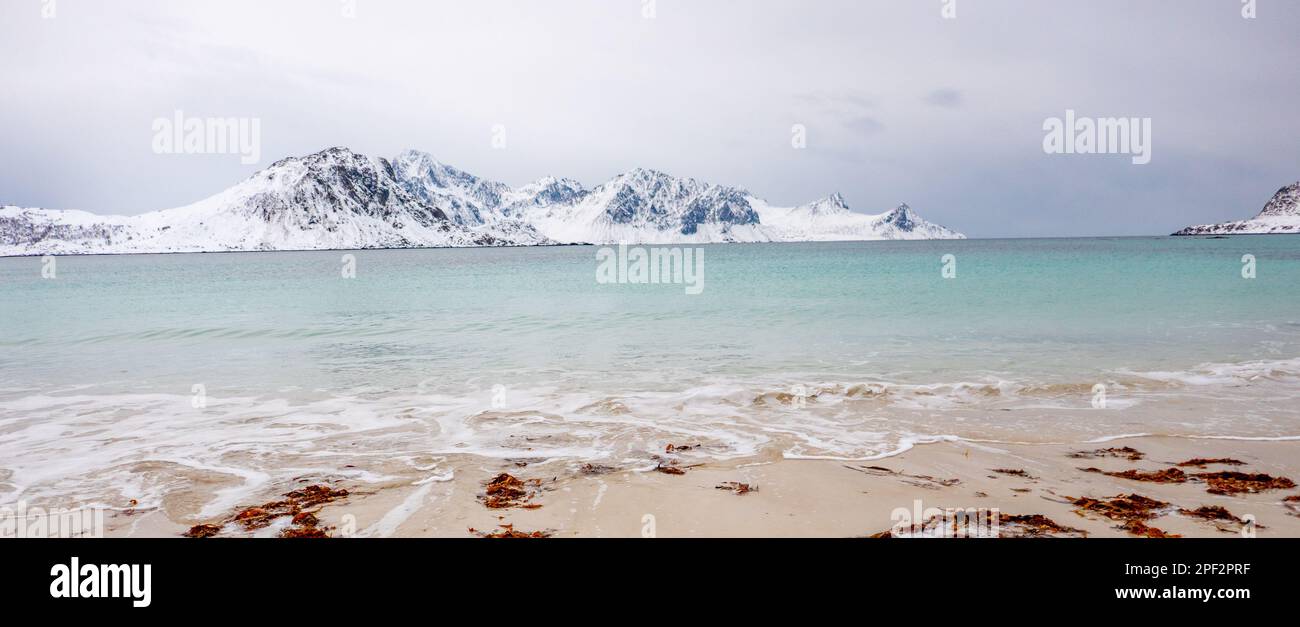 scenic view to icy ocean at the Lofoten islands in Norway Stock Photo ...