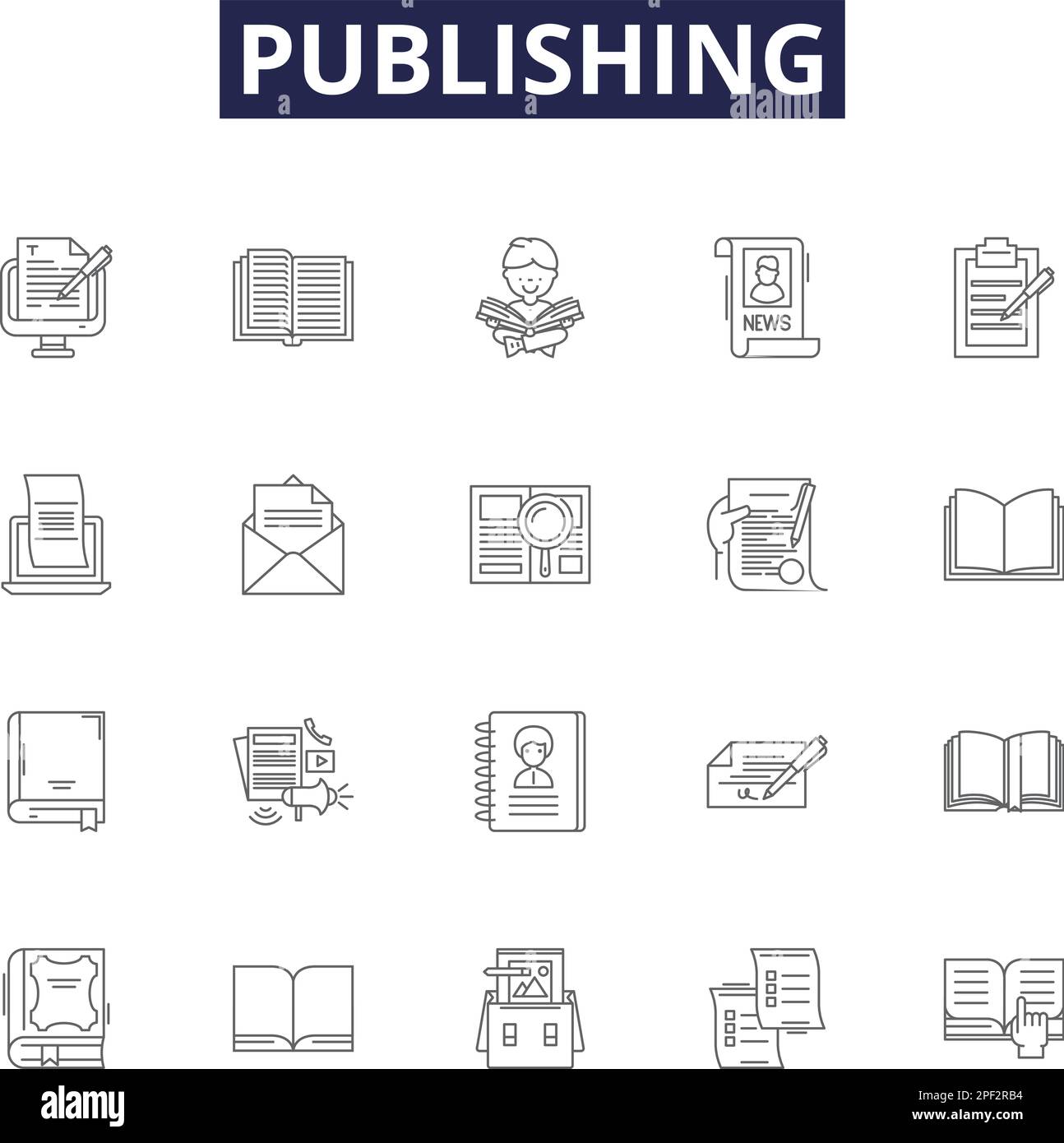 Publishing line vector icons and signs. business, information, document, internet, technology ...