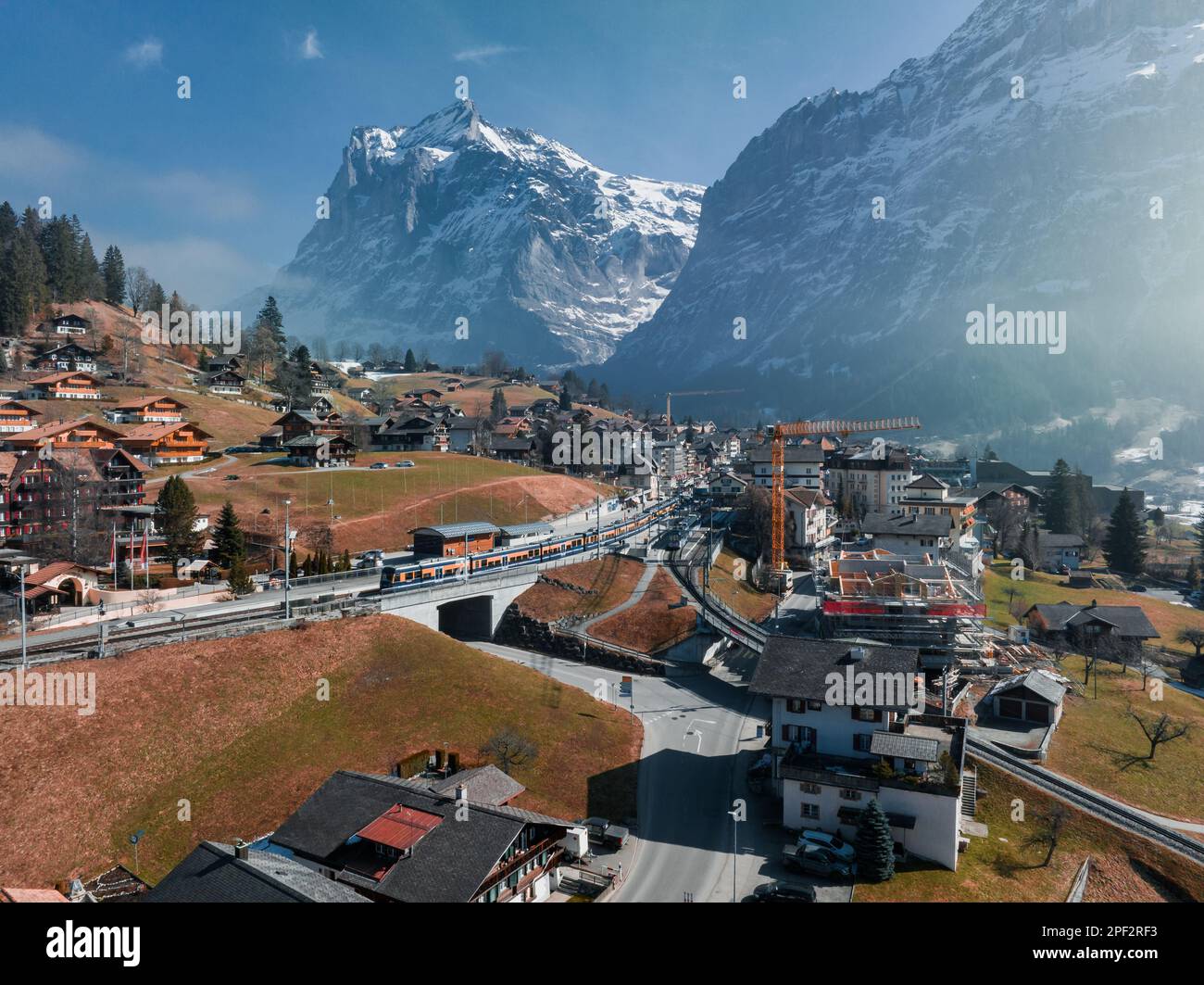 Aerial panorama of the Grindelwald, Switzerland village view near Swiss ...