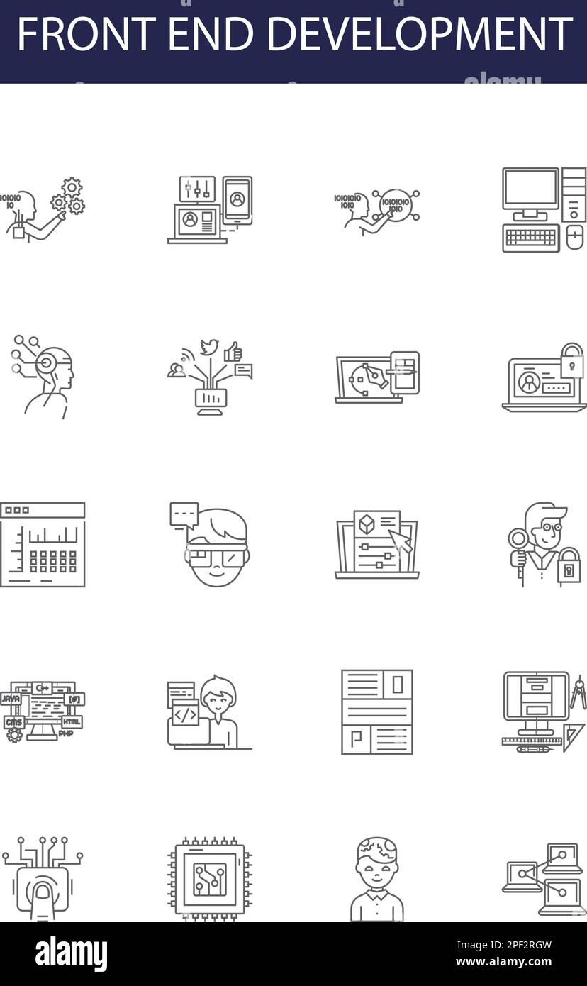 Front End Development Line Vector Icons And Signs Css Javascript Jquery React Angular Ajax