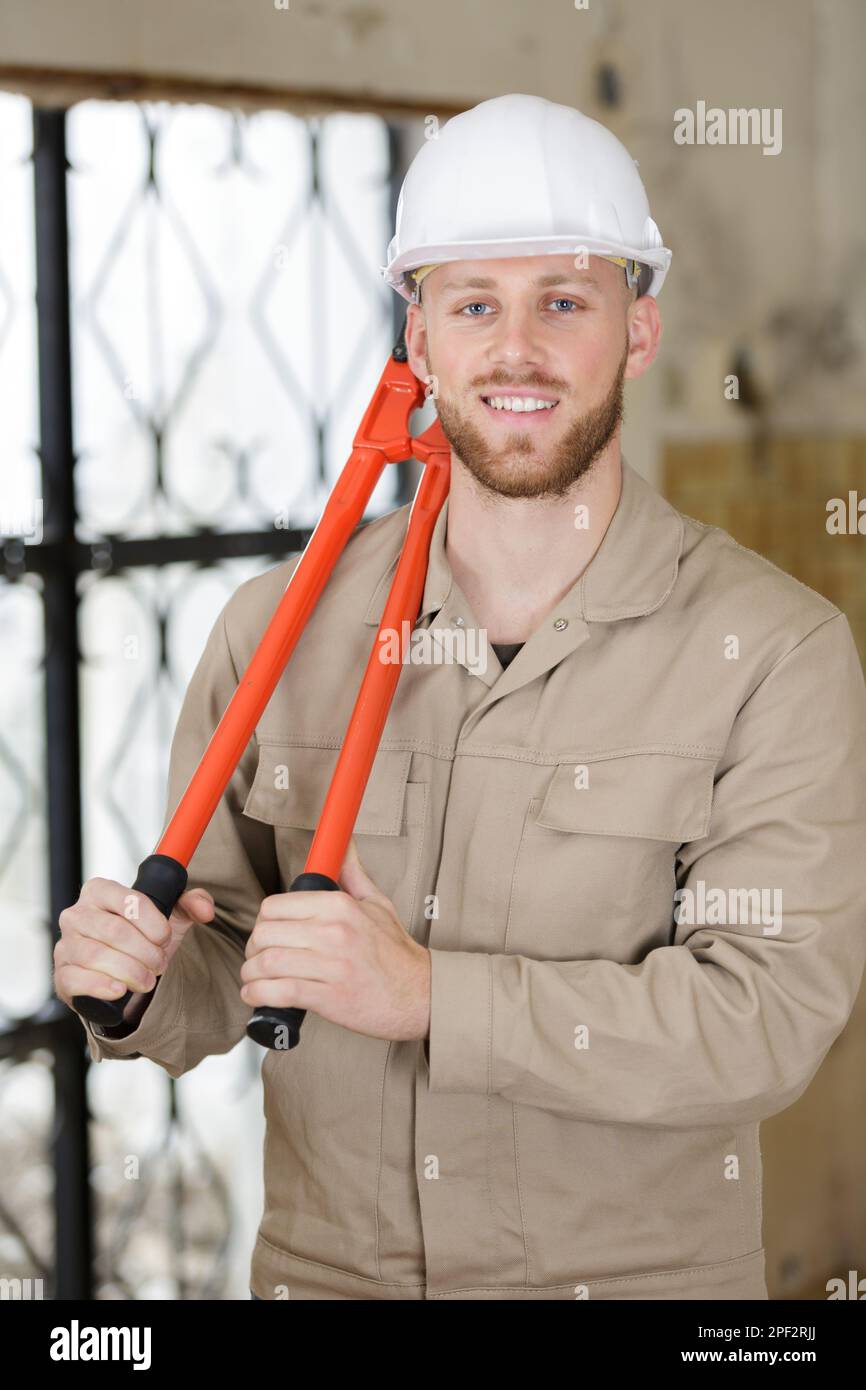 foreman with helmet looking at camera Stock Photo - Alamy
