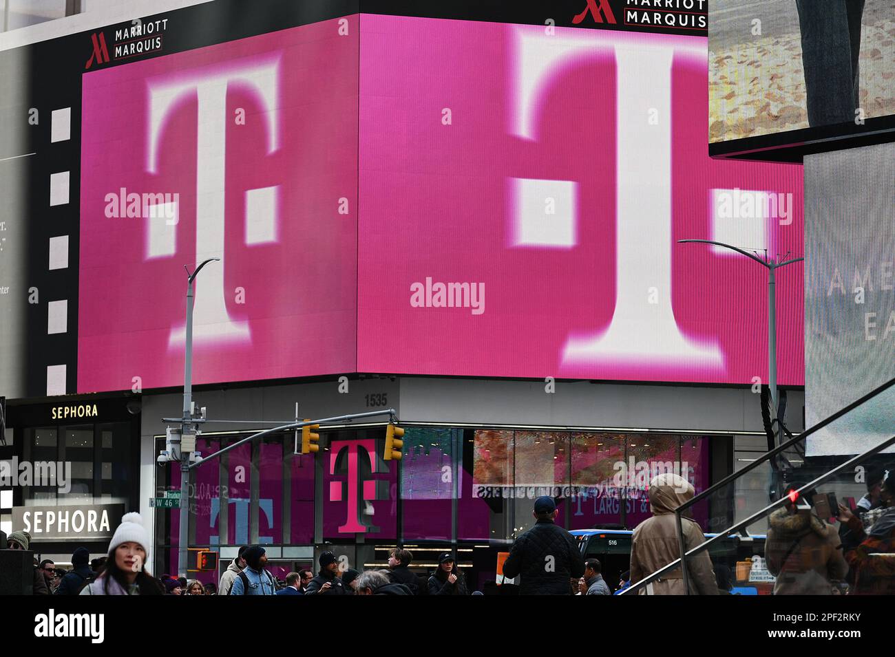 New York, USA. 16th Mar, 2023. View of a T-Mobile wireless carrier ...