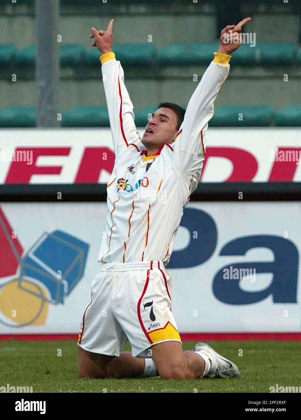 Lecce's Valeri Bojinov cheers after scoring during the Italian Serie A ...