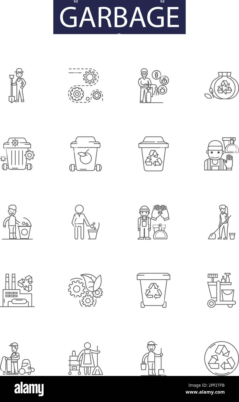 Garbage line vector icons and signs. Trash, Litter, Rubbish, Garbage ...