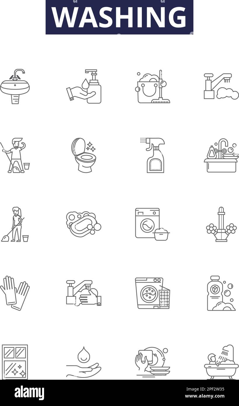 Washing line vector icons and signs. Wiping, Scouring, Showering ...