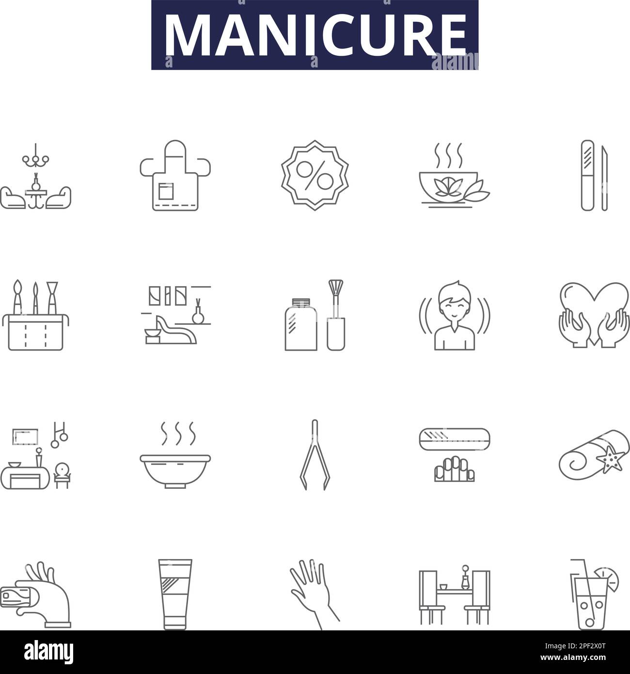 Manicure line vector icons and signs. Cuticle, Polish, File, Trim ...