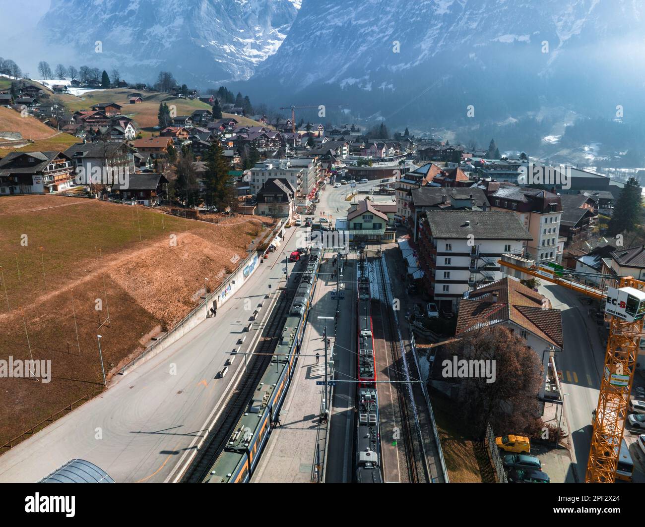 Aerial panorama of the Grindelwald, Switzerland village view near Swiss ...