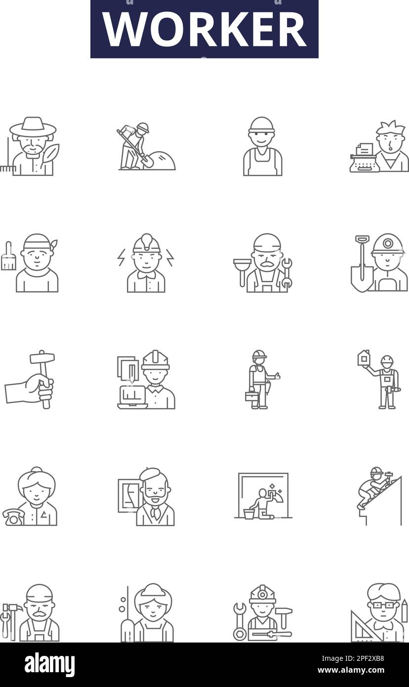 Worker line vector icons and signs. Employee, Operator, Craftsman ...