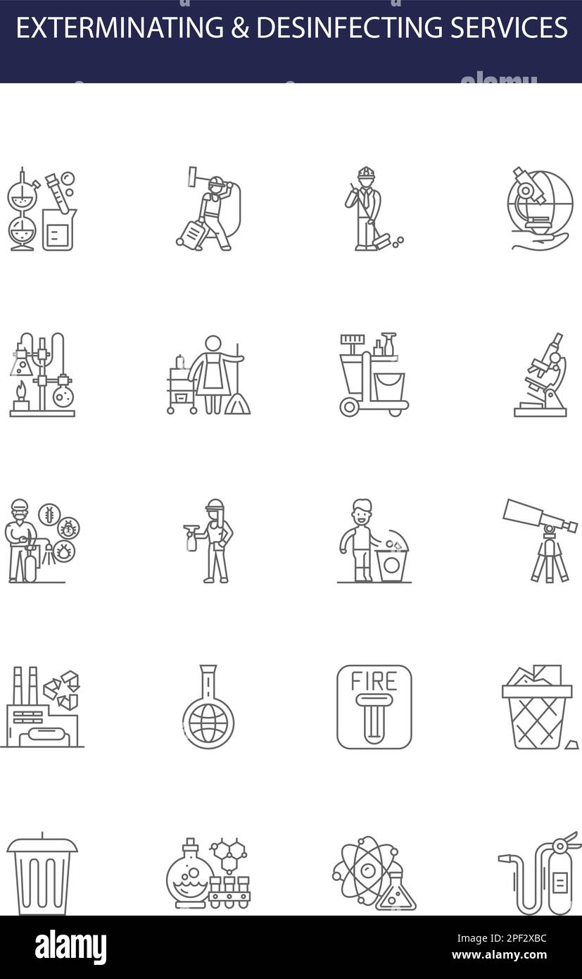 Exterminating & desinfecting services line vector icons and signs ...
