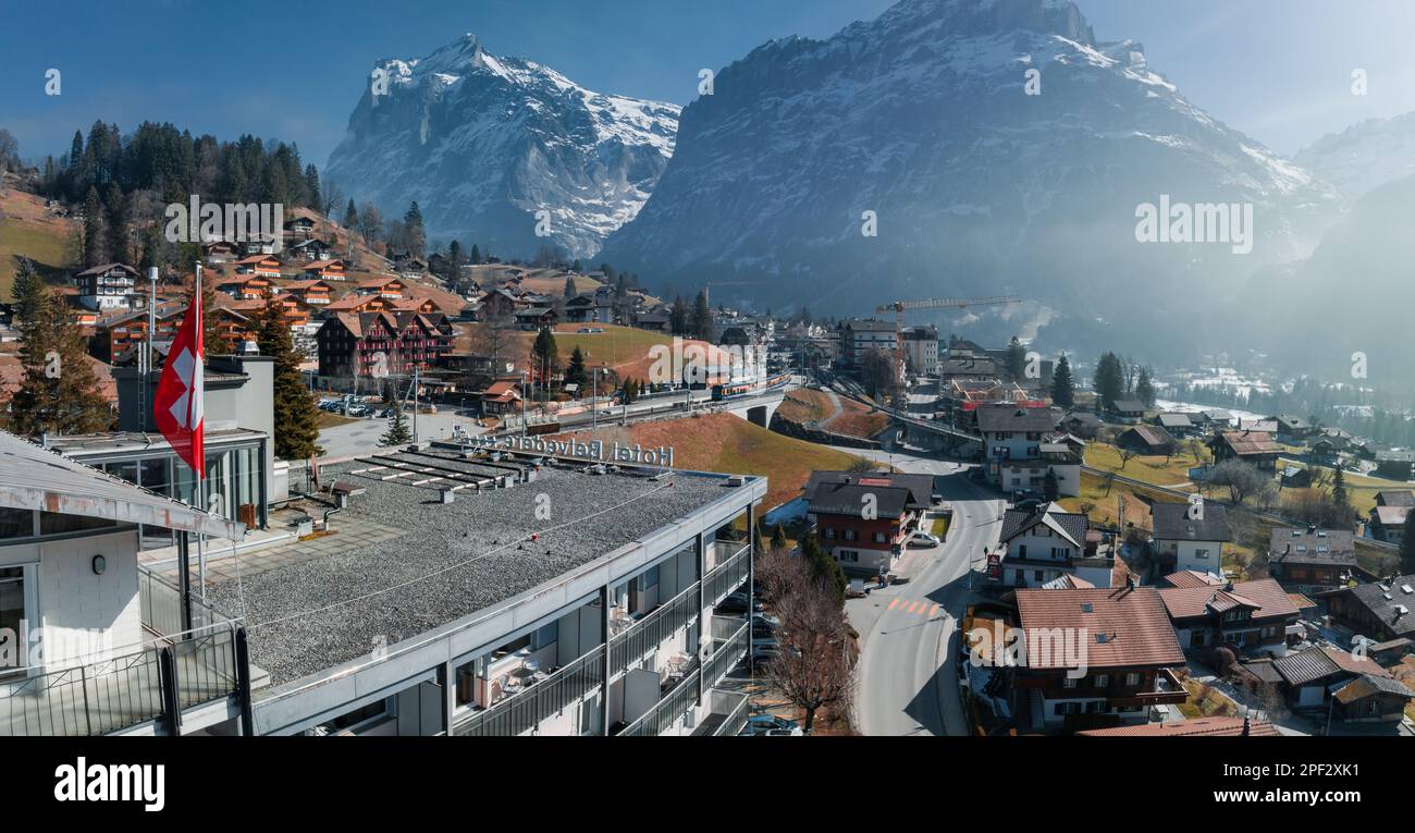 Aerial panorama of the Grindelwald, Switzerland village view near Swiss ...