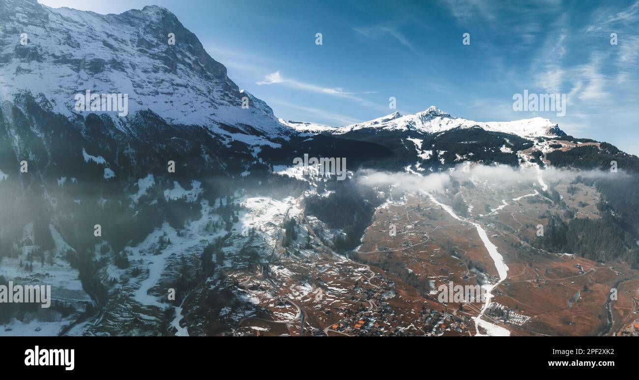 Aerial panorama of the Grindelwald, Switzerland village view near Swiss ...