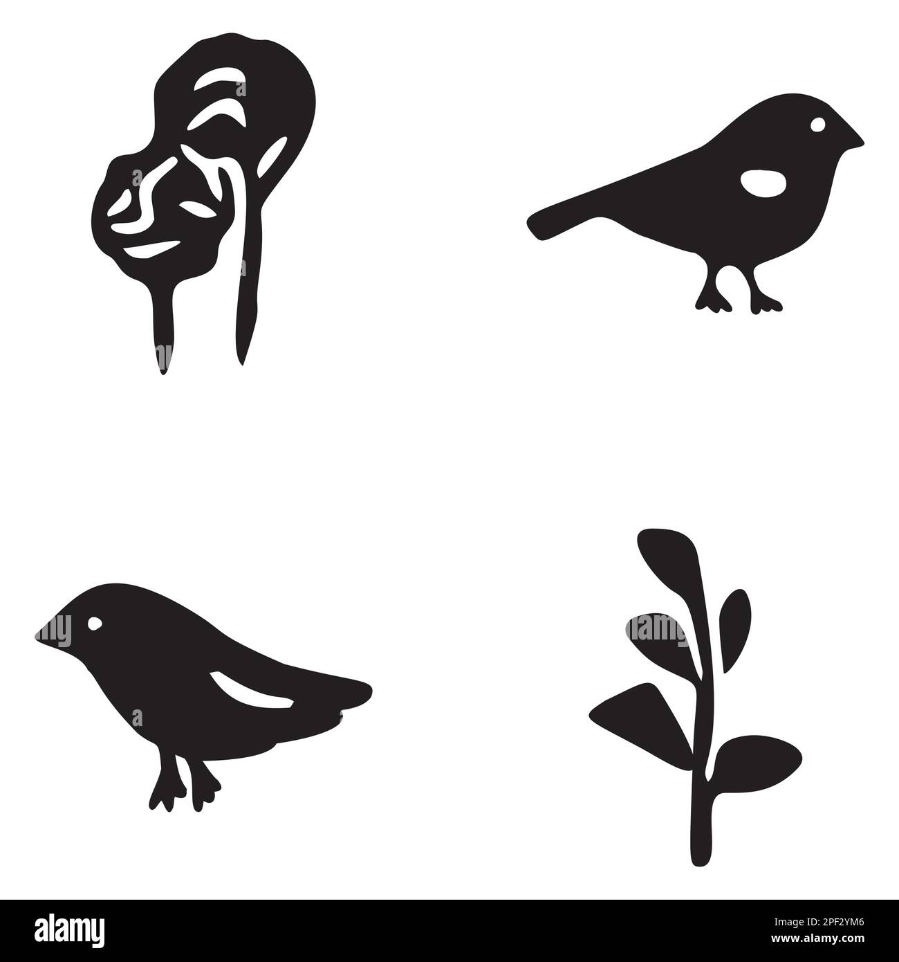 Set of bird and botanical vector motif. Collection of garden wildlife ...