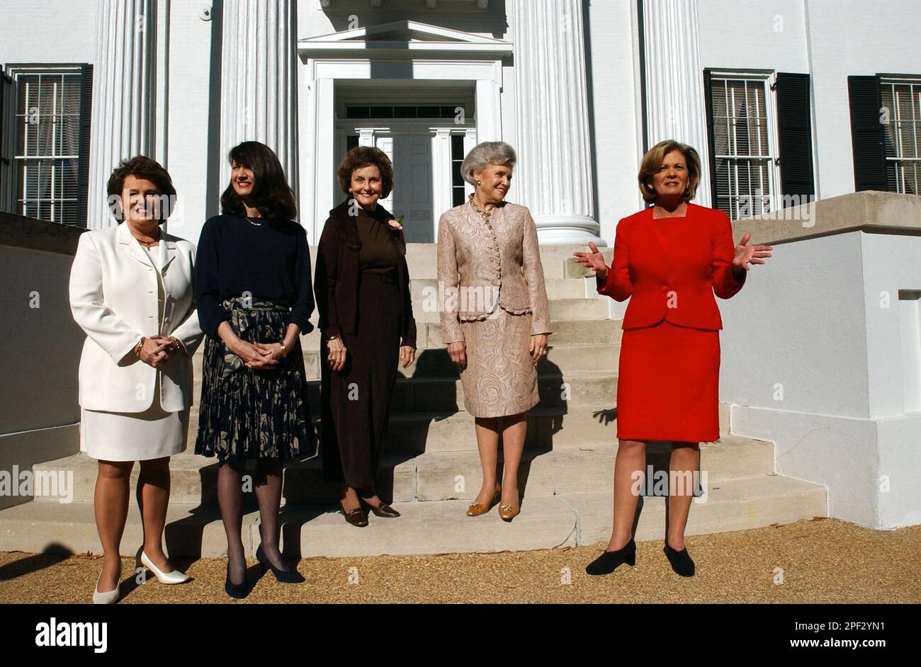 Surrounded by former first ladies, Marsha Barbour, right, jokes about ...